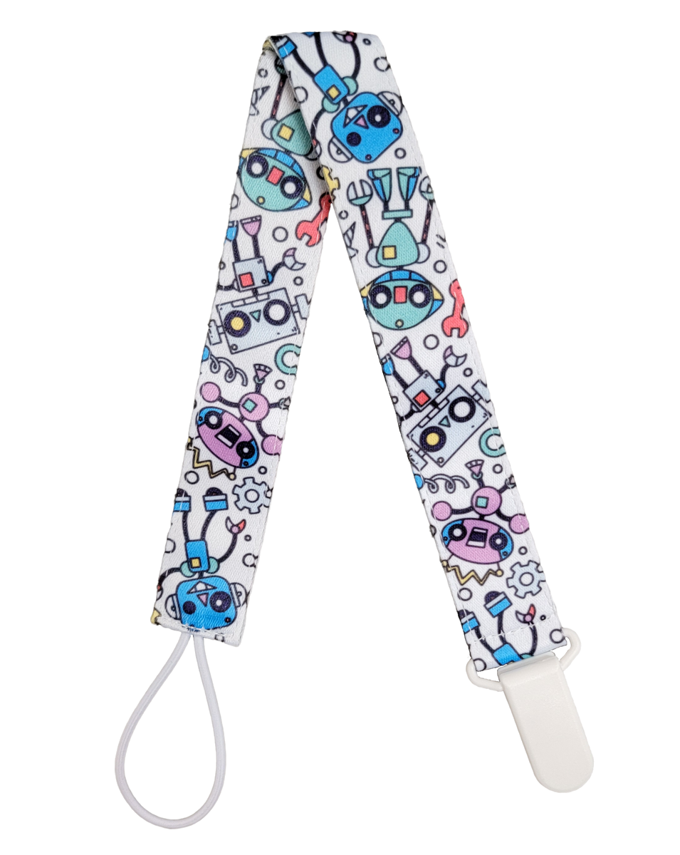 ODU Pacifier Clip - Robots - White – My Inner Baby